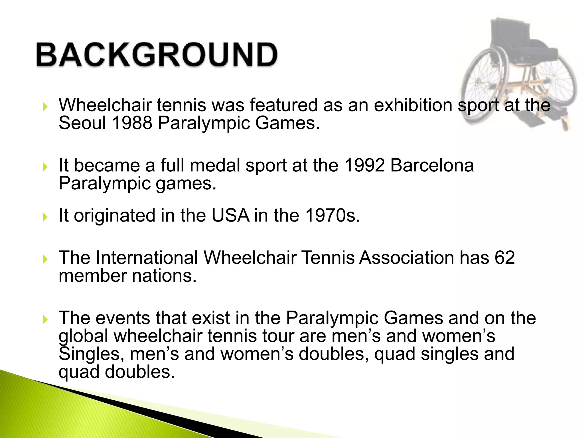 Paralympic sport Wheelchair tennis | PPT