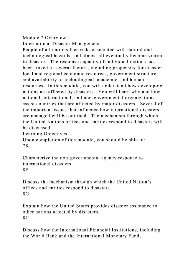 Module 7 OverviewInternational Disaster ManagementPeople of al.docx