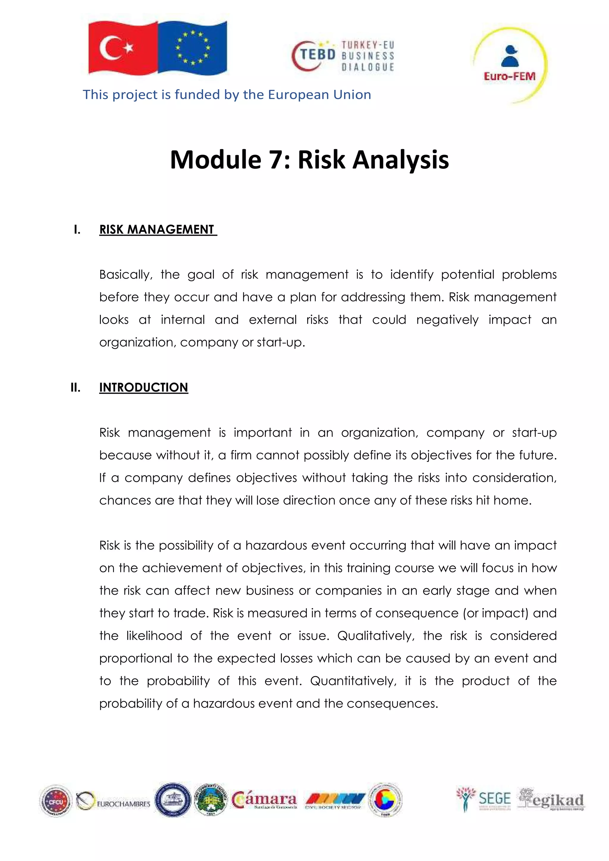 Euro-FEM Module 7 : Risk analysis | PDF