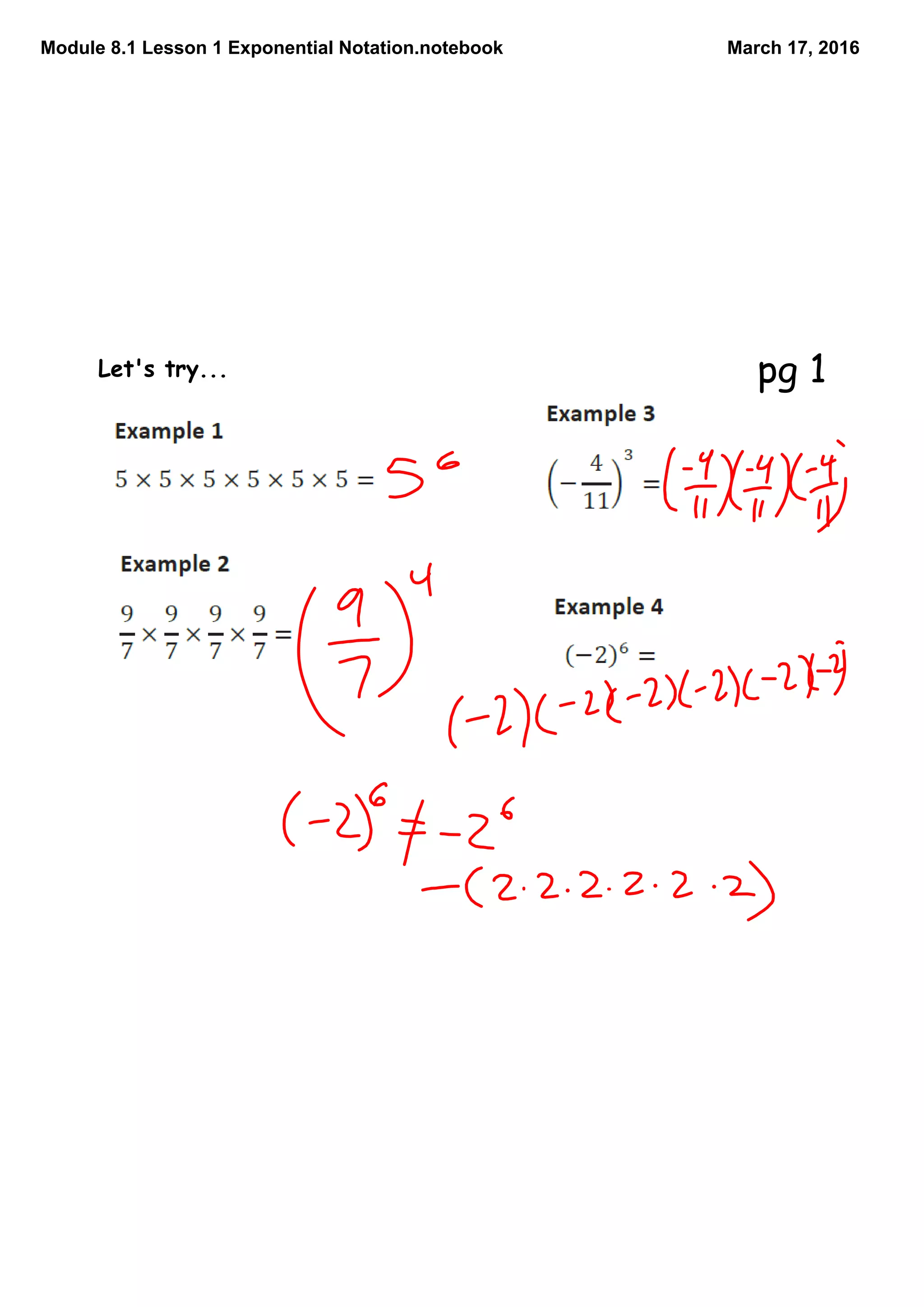 Module 8.1 lesson 1 exponential notation | PDF