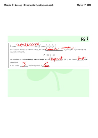 Module 8.1 lesson 1 exponential notation | PDF