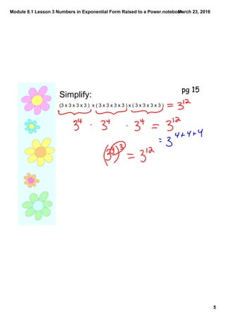 Module 8.1 lesson 3 numbers in exponential form raised to a power | PDF