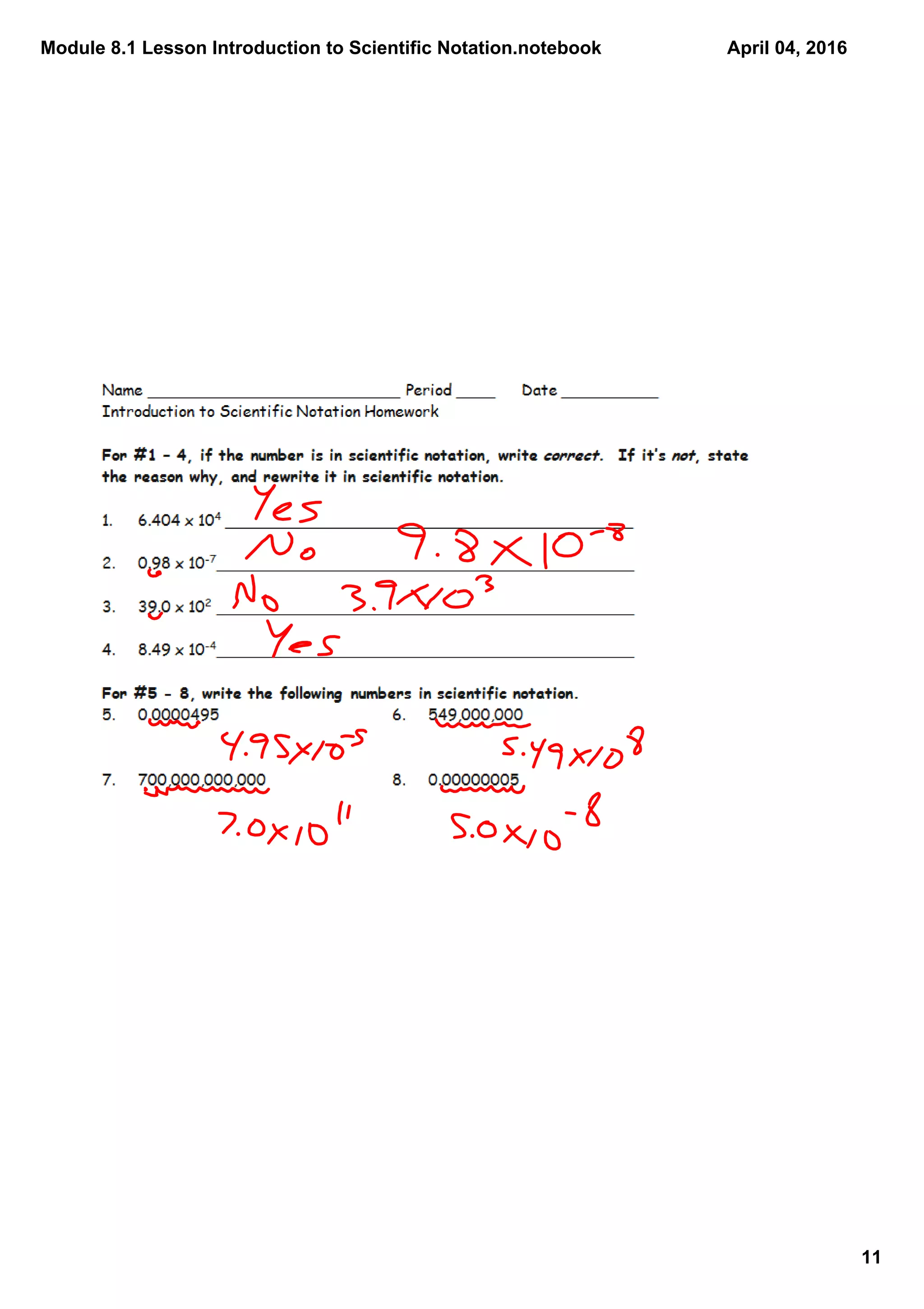 Module 8.1 lesson introduction to scientific notation | PDF