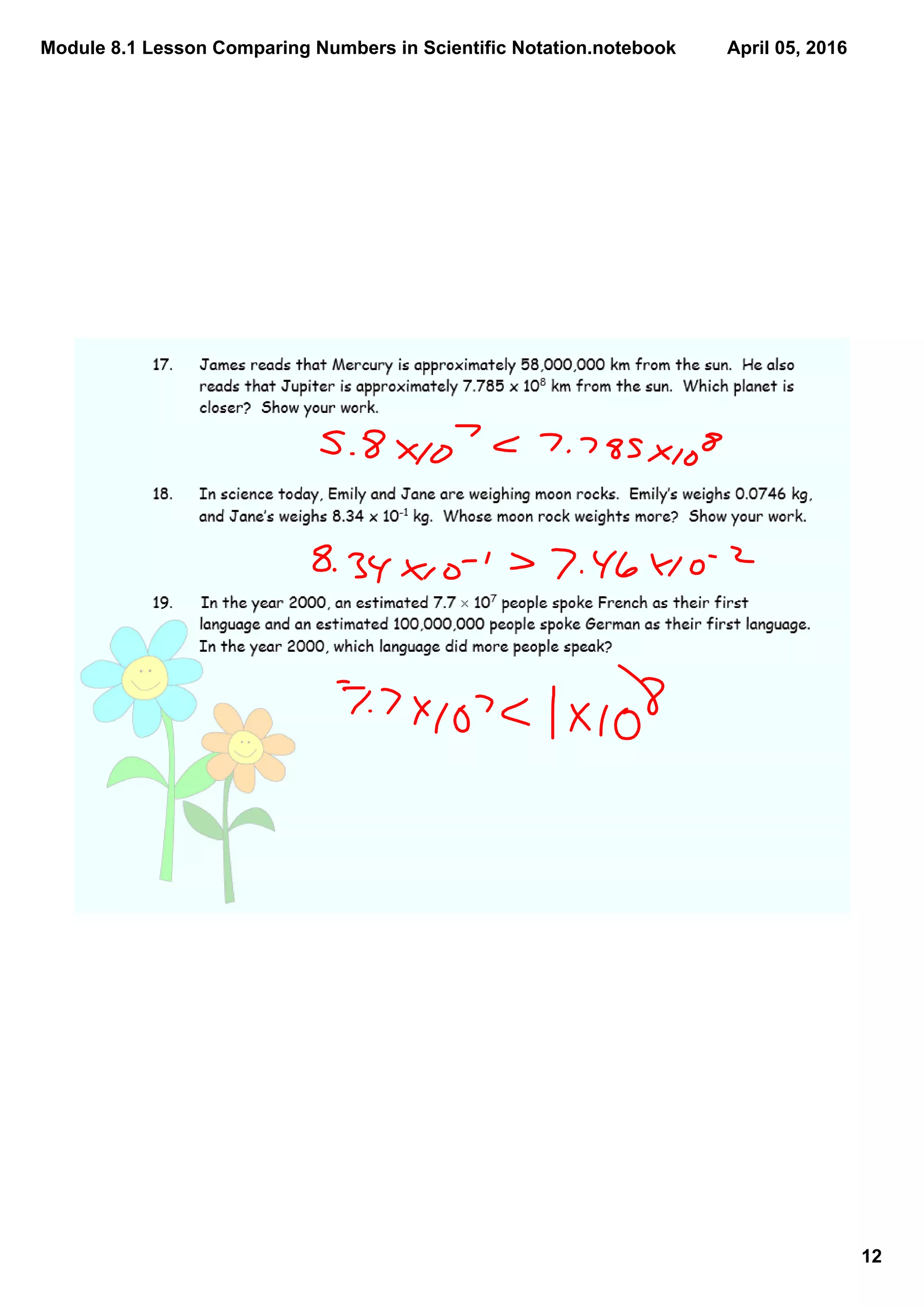 Module 8.1 lesson comparing numbers in scientific notation | PDF