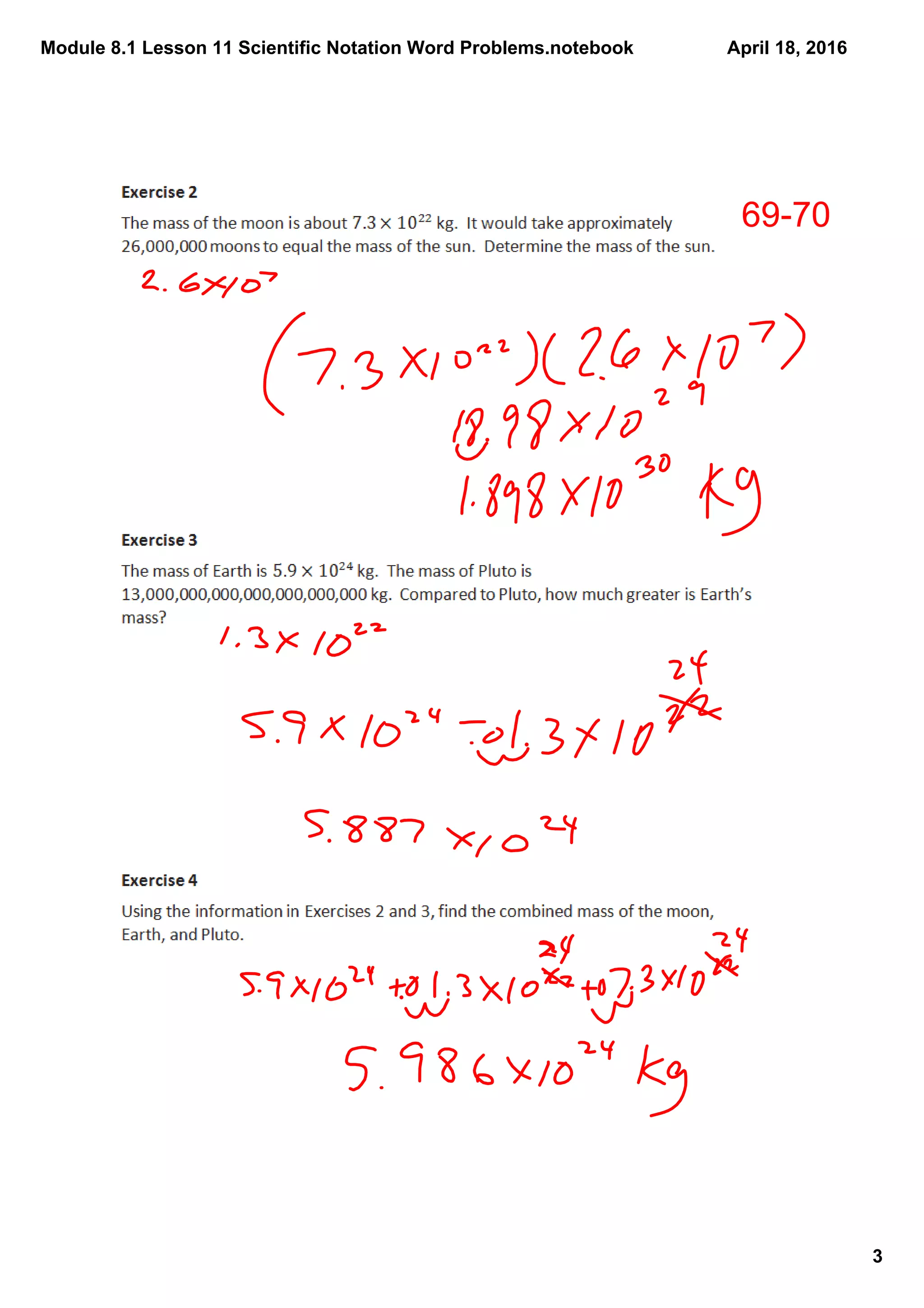 Module 8.1 lesson 11 scientific notation word problems | PDF