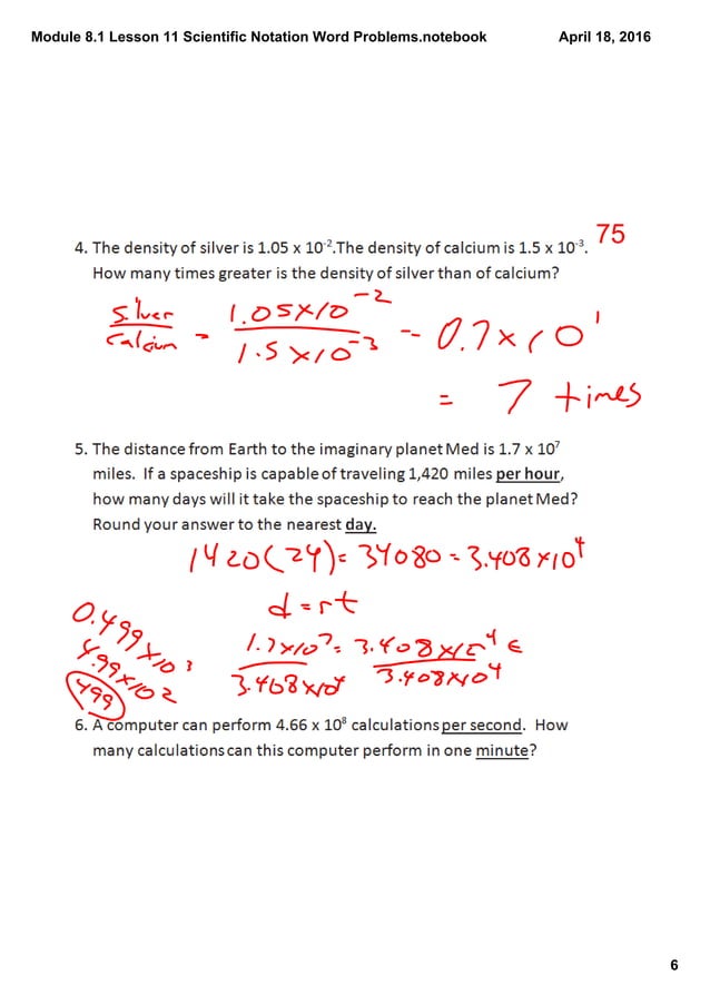 Module 8.1 lesson 11 scientific notation word problems | PDF | Homework ...