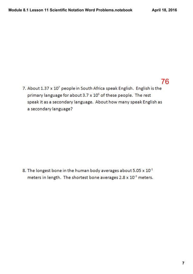 Module 8.1 lesson 11 scientific notation word problems | PDF | Homework ...