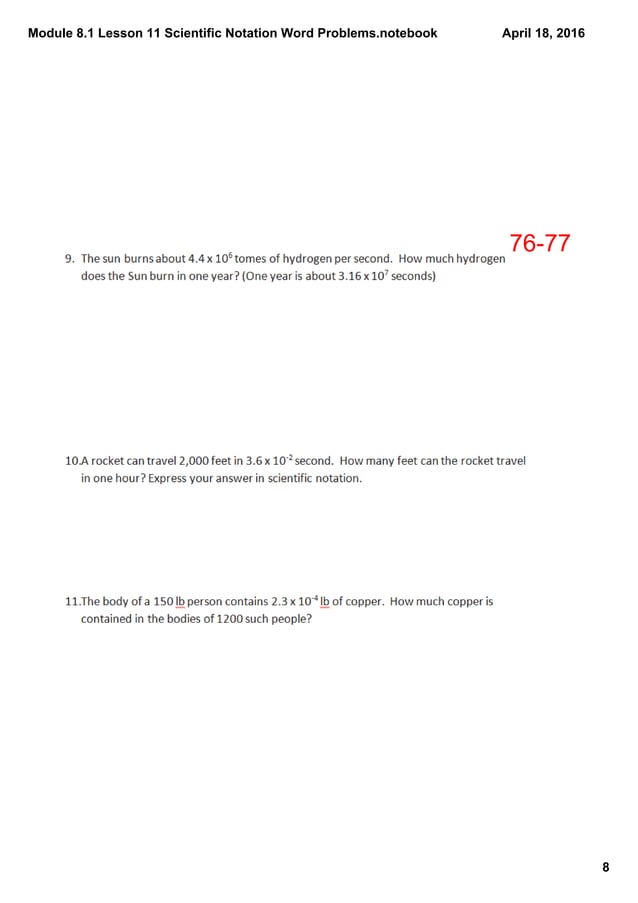 Module 8.1 lesson 11 scientific notation word problems | PDF | Homework ...