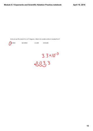 Module 8.1 exponents and scientific notation practice | PDF | Homework ...