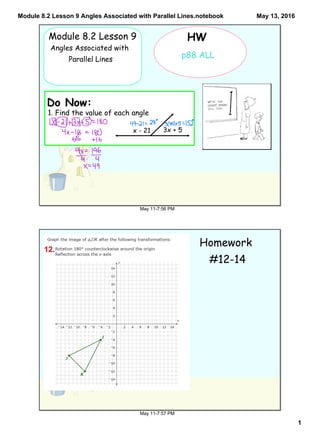 Module 8.2 lesson 9 angles associated with parallel lines notes | PDF