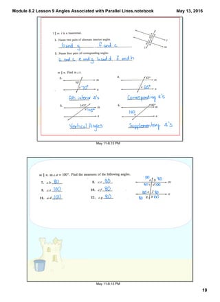 Module 8.2 lesson 9 angles associated with parallel lines notes | PDF
