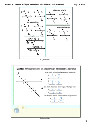 Module 8.2 lesson 9 angles associated with parallel lines notes | PDF