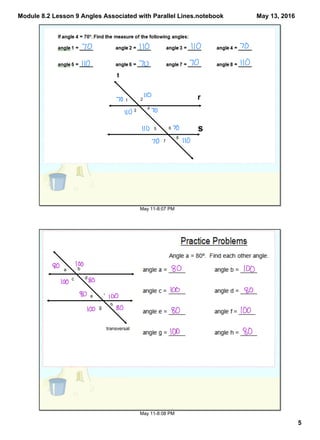 Module 8.2 lesson 9 angles associated with parallel lines notes | PDF