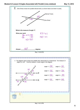 Module 8.2 lesson 9 angles associated with parallel lines notes | PDF