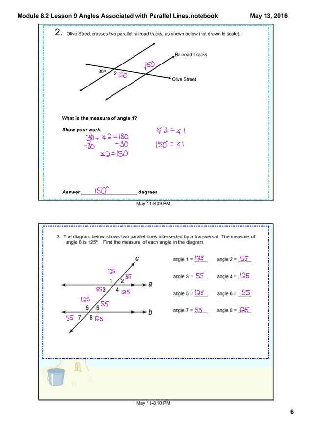 Module 8.2 lesson 9 angles associated with parallel lines notes | PDF
