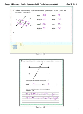 Module 8.2 lesson 9 angles associated with parallel lines notes | PDF