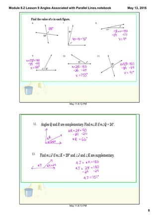 Module 8.2 lesson 9 angles associated with parallel lines notes | PDF