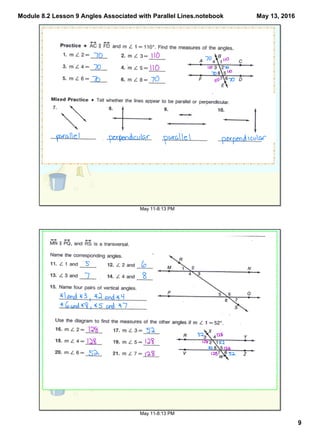 Module 8.2 lesson 9 angles associated with parallel lines notes | PDF
