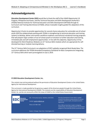 Module 9 - NC I - Adopting Entreprenuerial Mindset in the Workplace ...