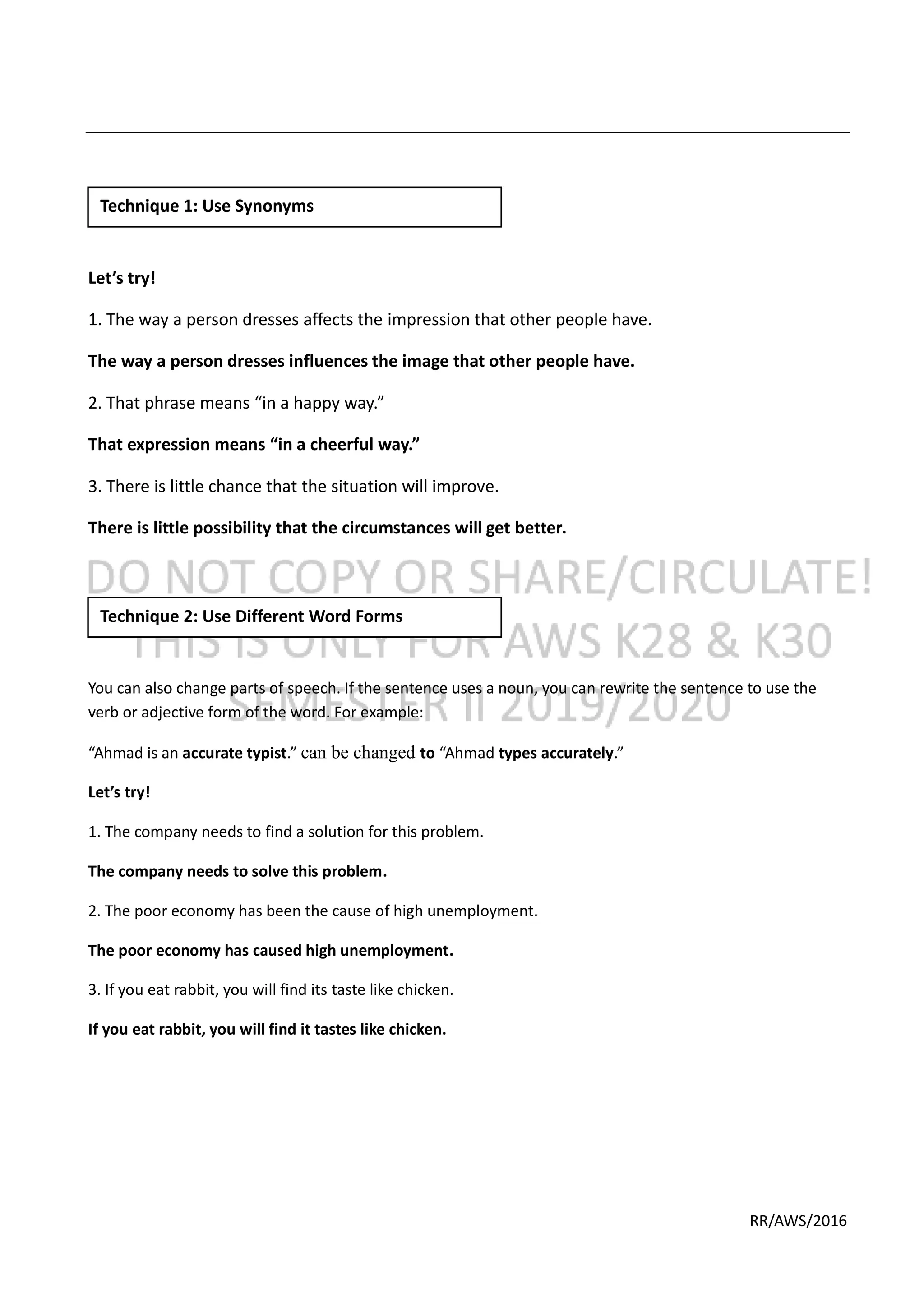 Answer key to MODULE Quotation Summarizing & Paraphrasing (FOR AWS ...
