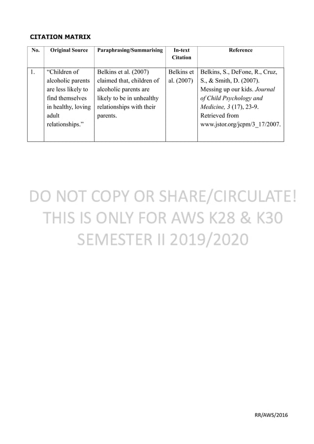 Answer key to MODULE Quotation Summarizing & Paraphrasing (FOR AWS ...
