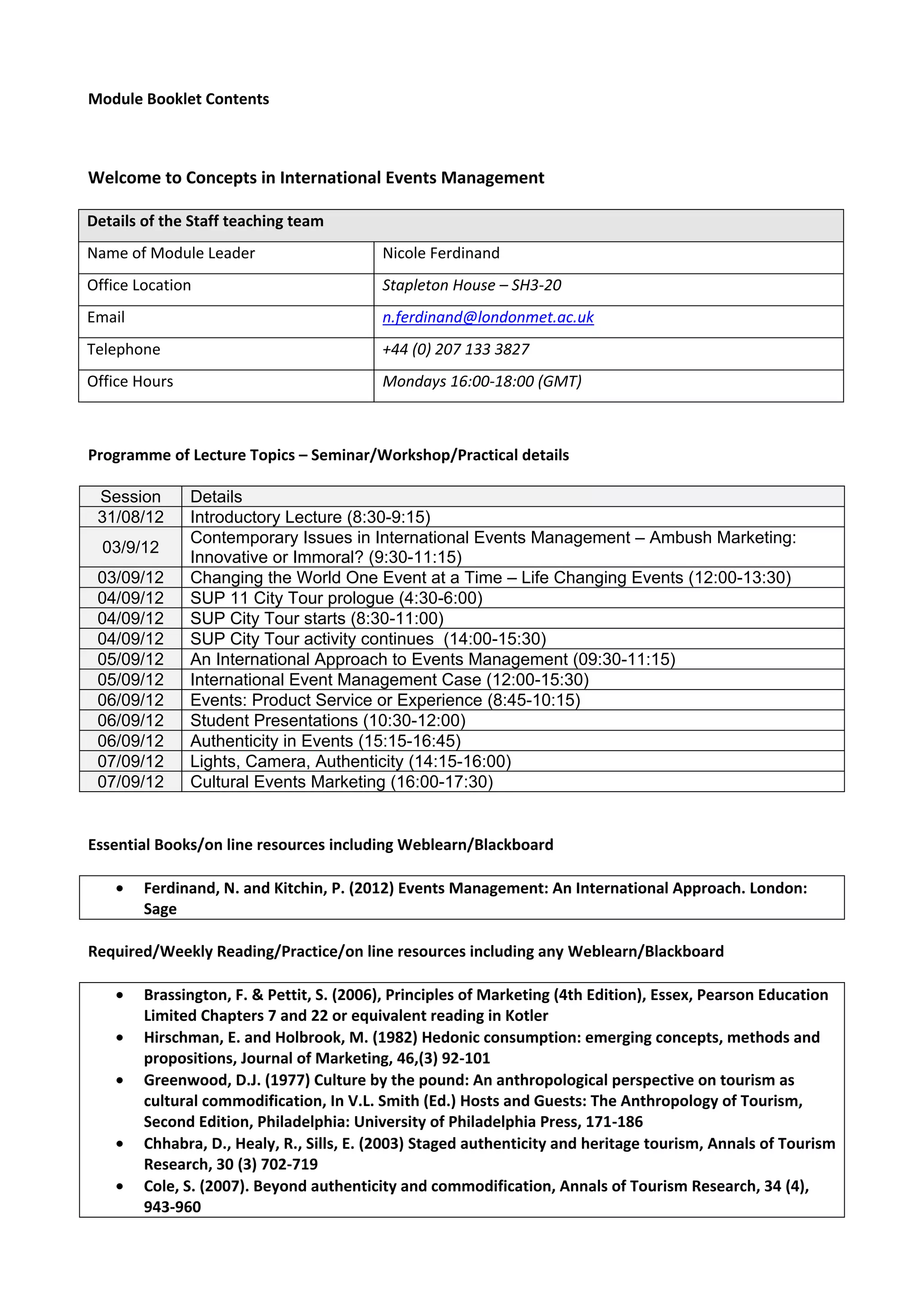 Module Booklet for Concepts in International Events Management | PDF ...