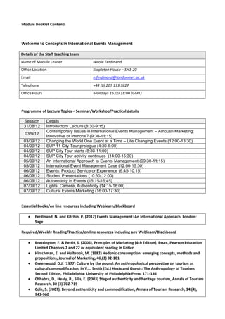 Module Booklet for Concepts in International Events Management | PDF ...
