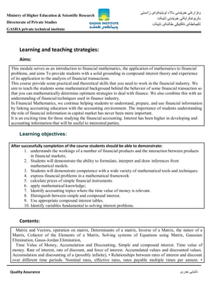 Module descriptor dr. mehdi salih abdulqader 2 | PDF | Business ...