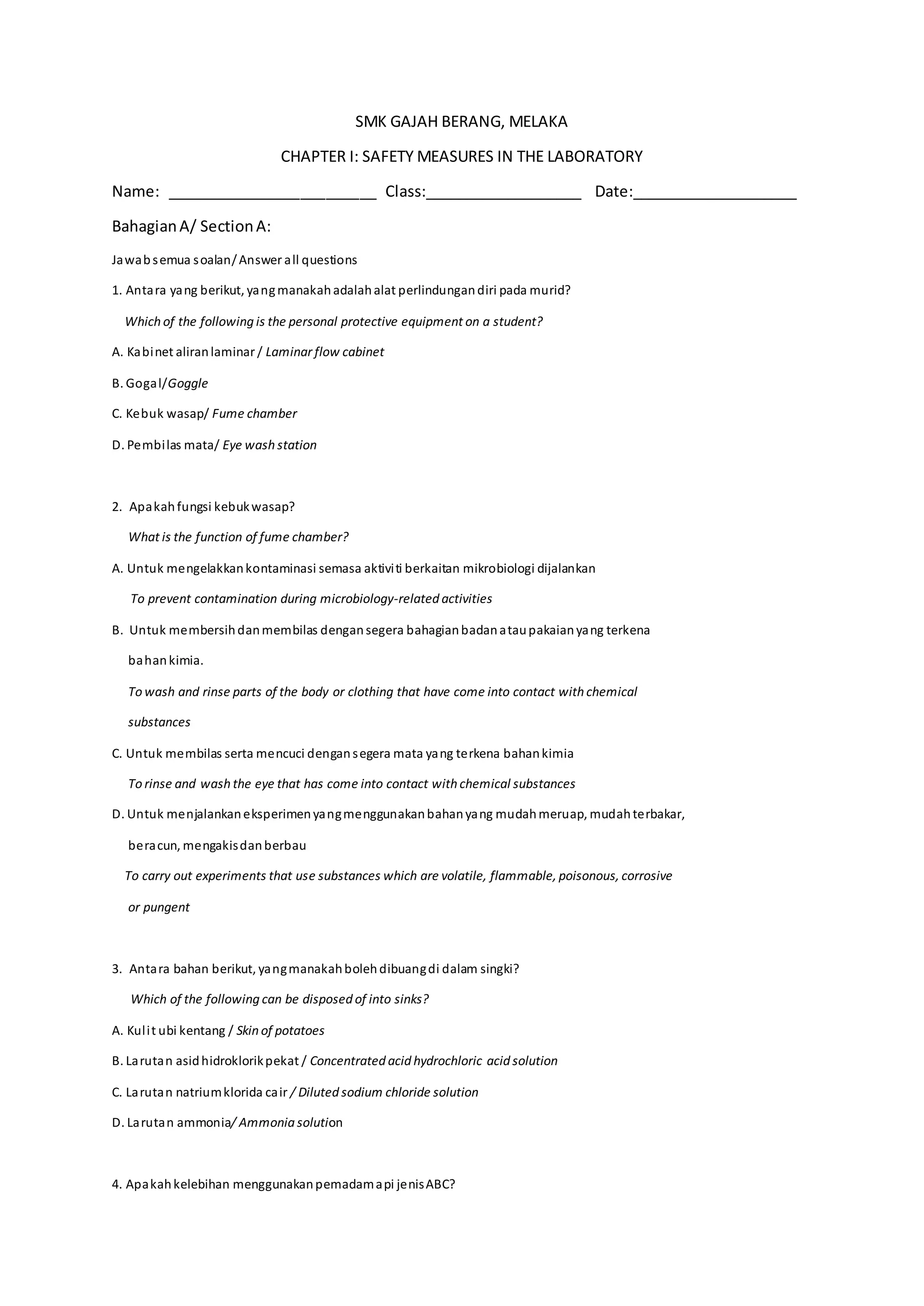 Module f4 chapter 1 safety measures in the laboratory | DOCX