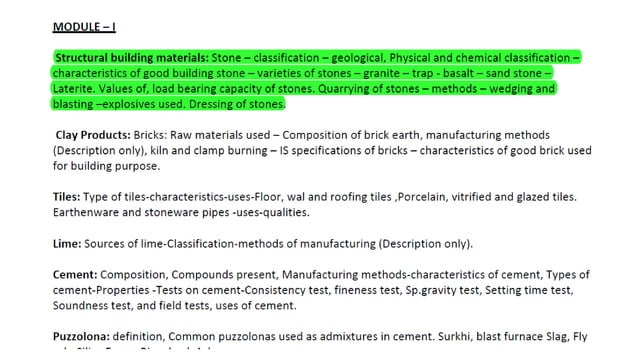 Construction Materials and Engineering - Module I - Lecture Notes ...