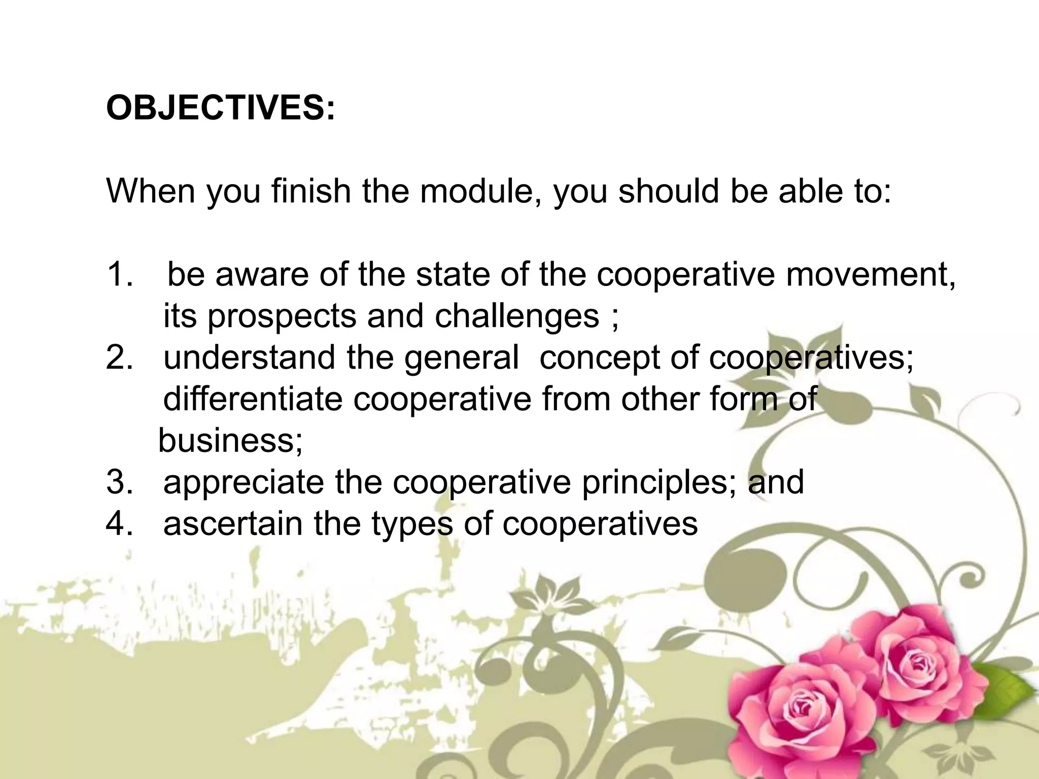 Module I Concepts, Principles, Types of Cooperatives | PPTX