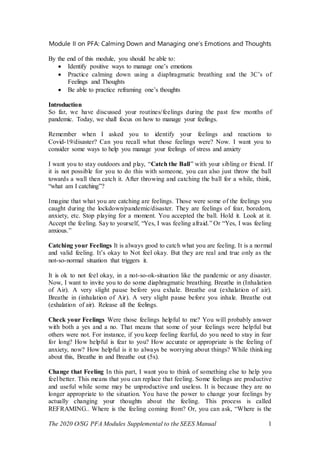 Module II on PFA (Psychological First Aid) | Calming Down and Managing ...