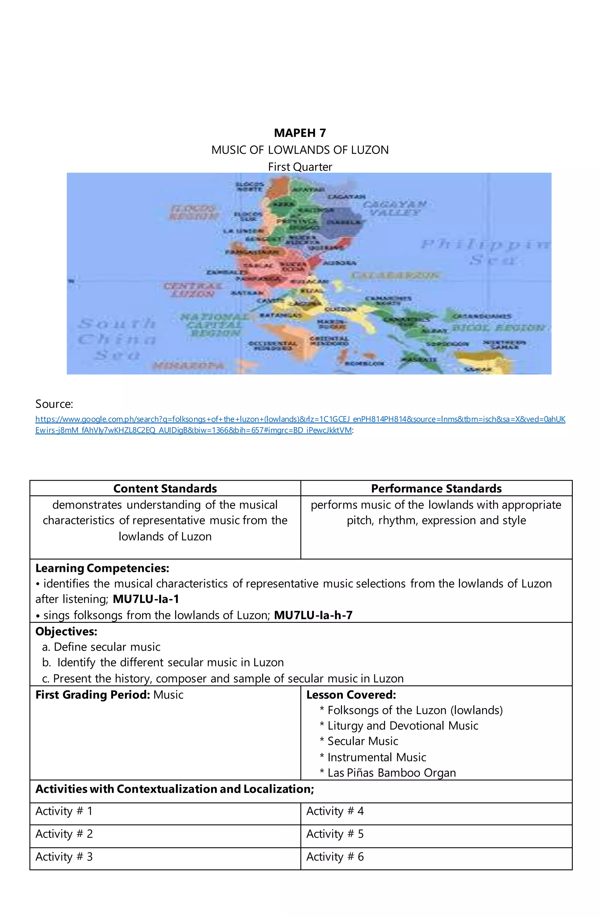 Module in arts 7 1st quarter | DOCX | World/International Music | Music