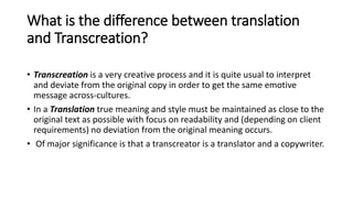 COPYWRITING - TRANSCREATIVITY | PPTX | Business | Business and Finance