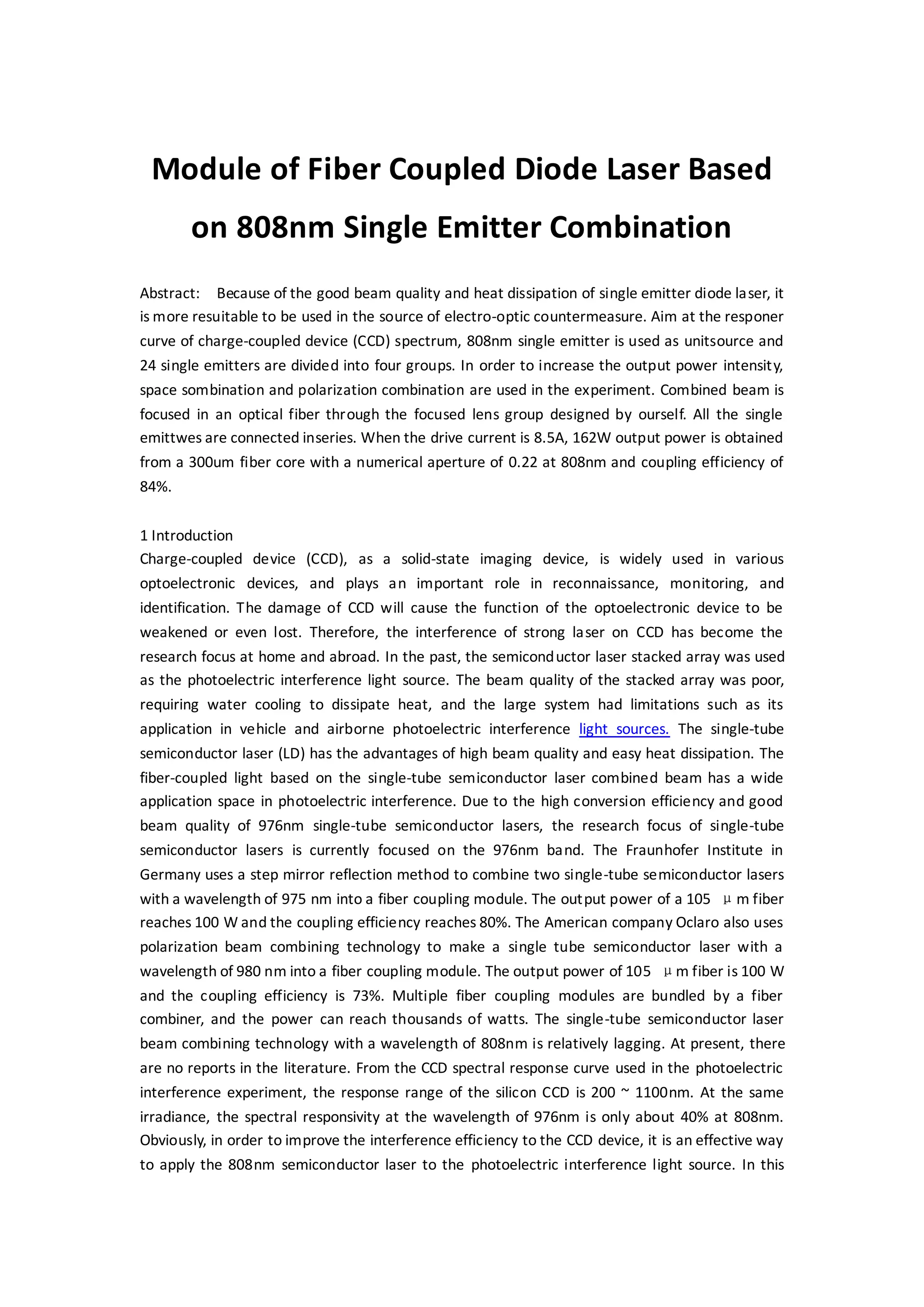 Module of fiber coupled diode laser based on 808nm single emitter ...