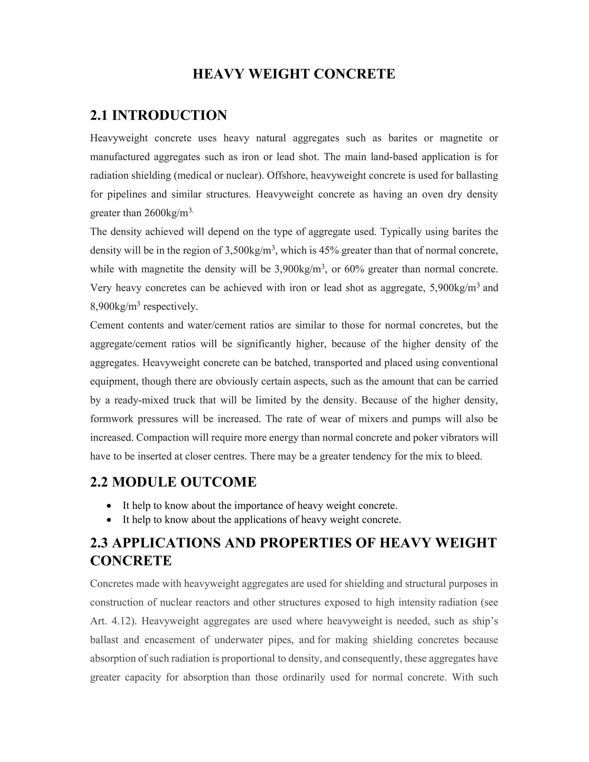 Module on light and heavy weight concrete | PDF