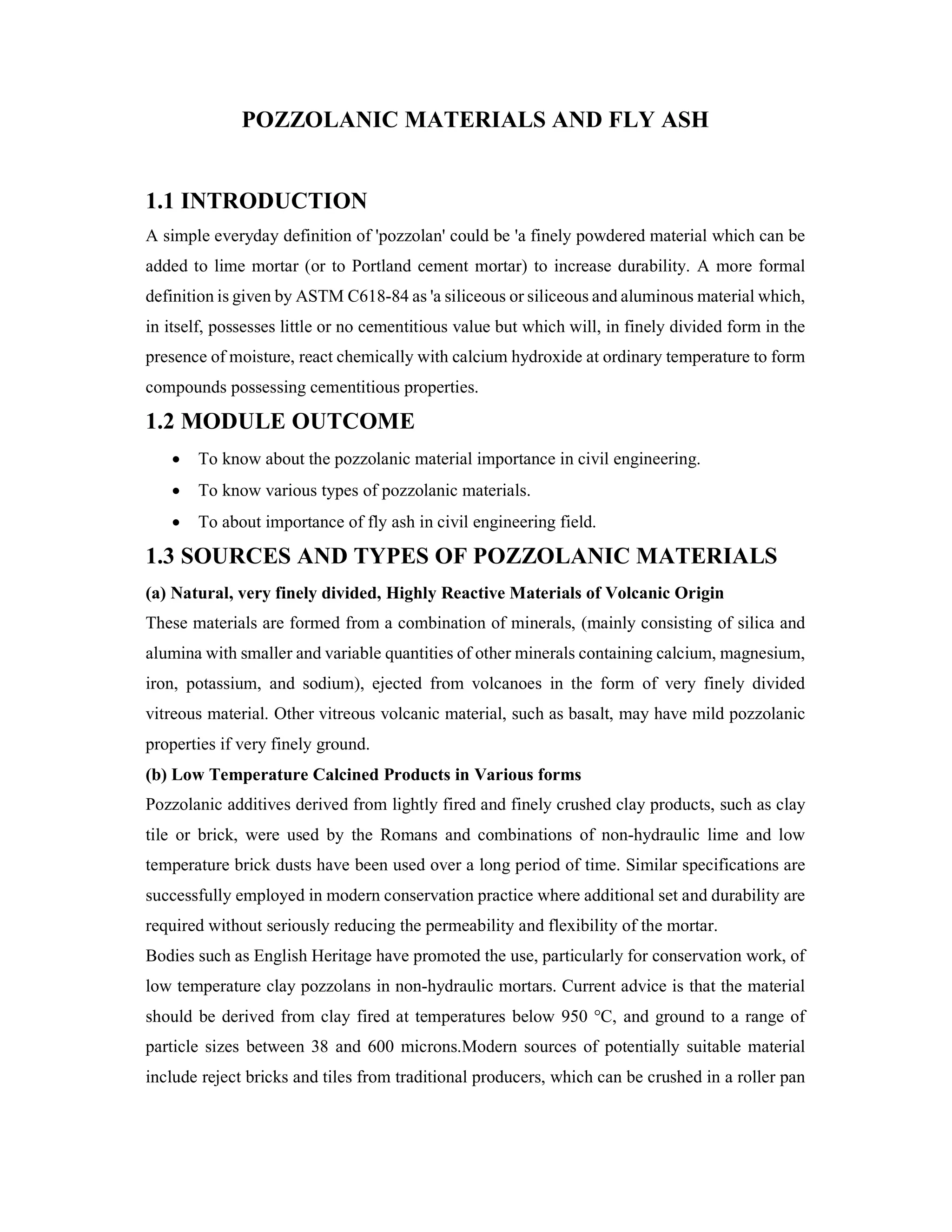 Module on pozzolanic materials and fly ash | PDF | Science
