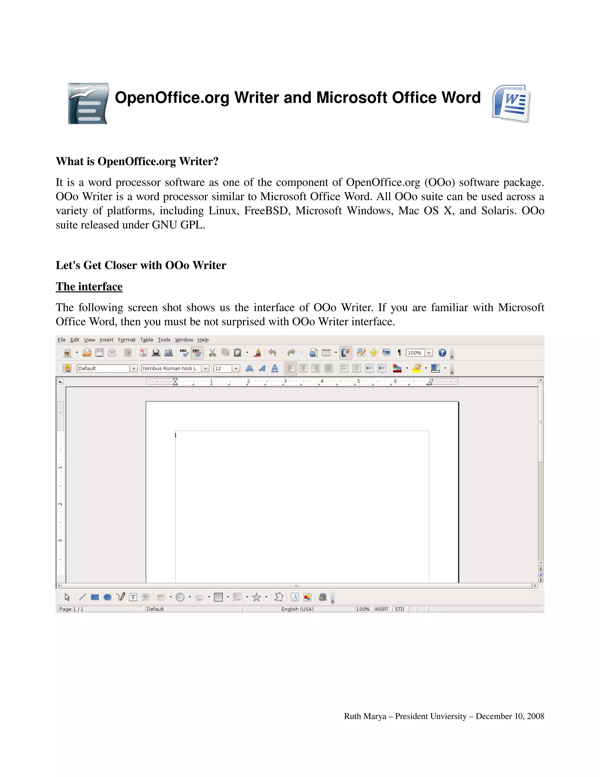 OpenOffice.Org Writer Tutorial | PDF