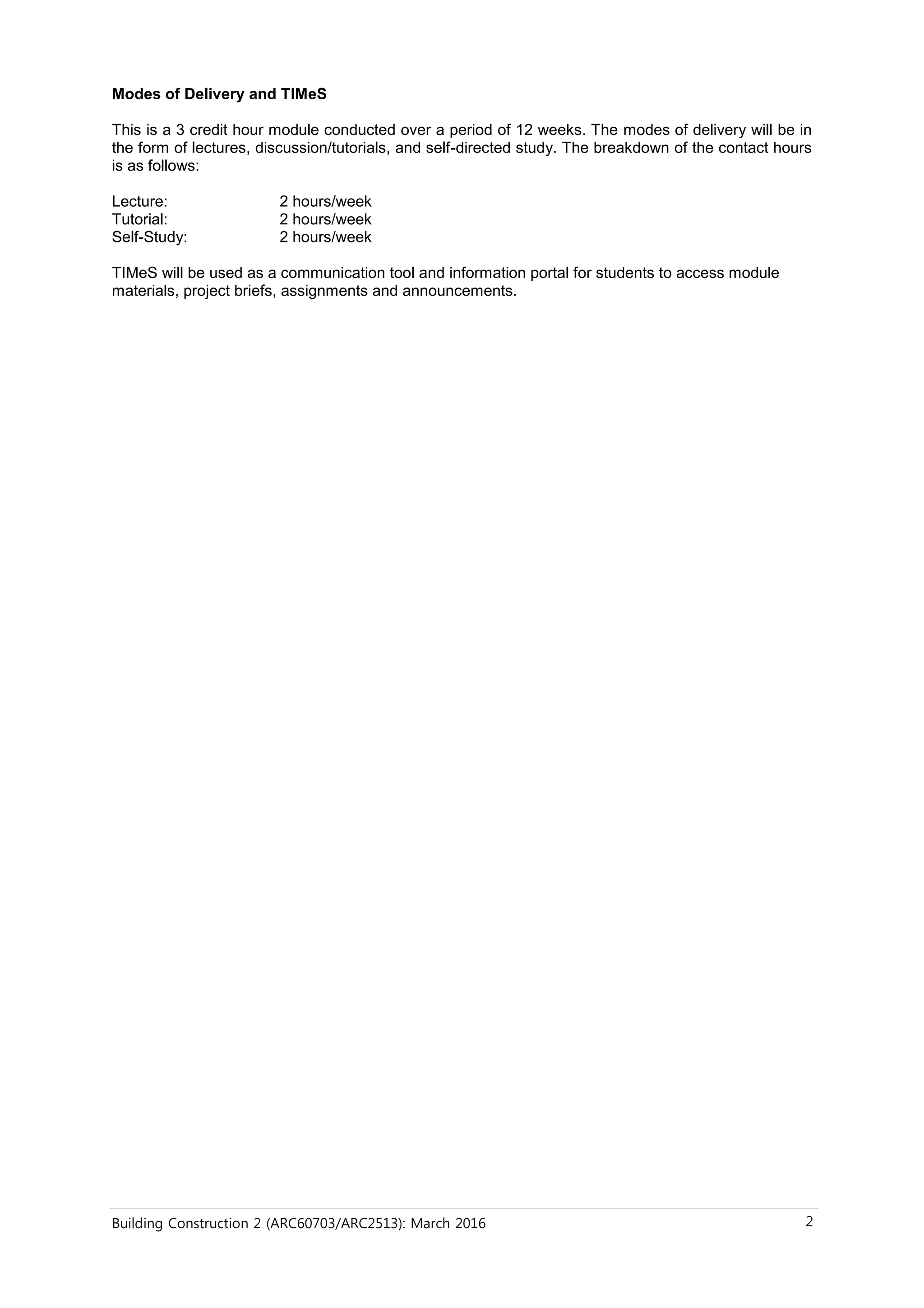 SEMESTER 3 : BUILDING CONSTRUCTION 2 MODULE OUTLINE | PDF