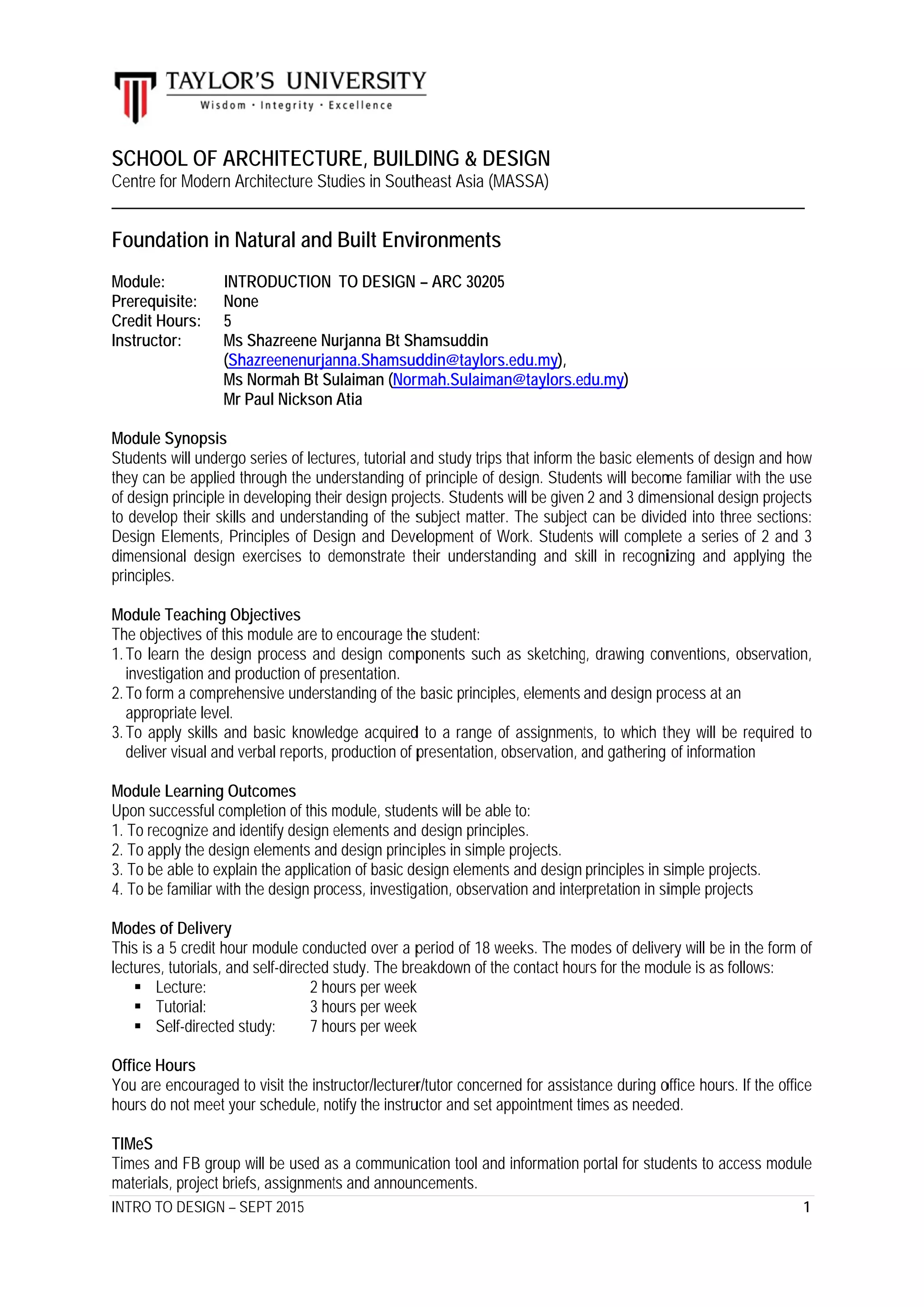 Module outline itd sns sept2015 | PDF