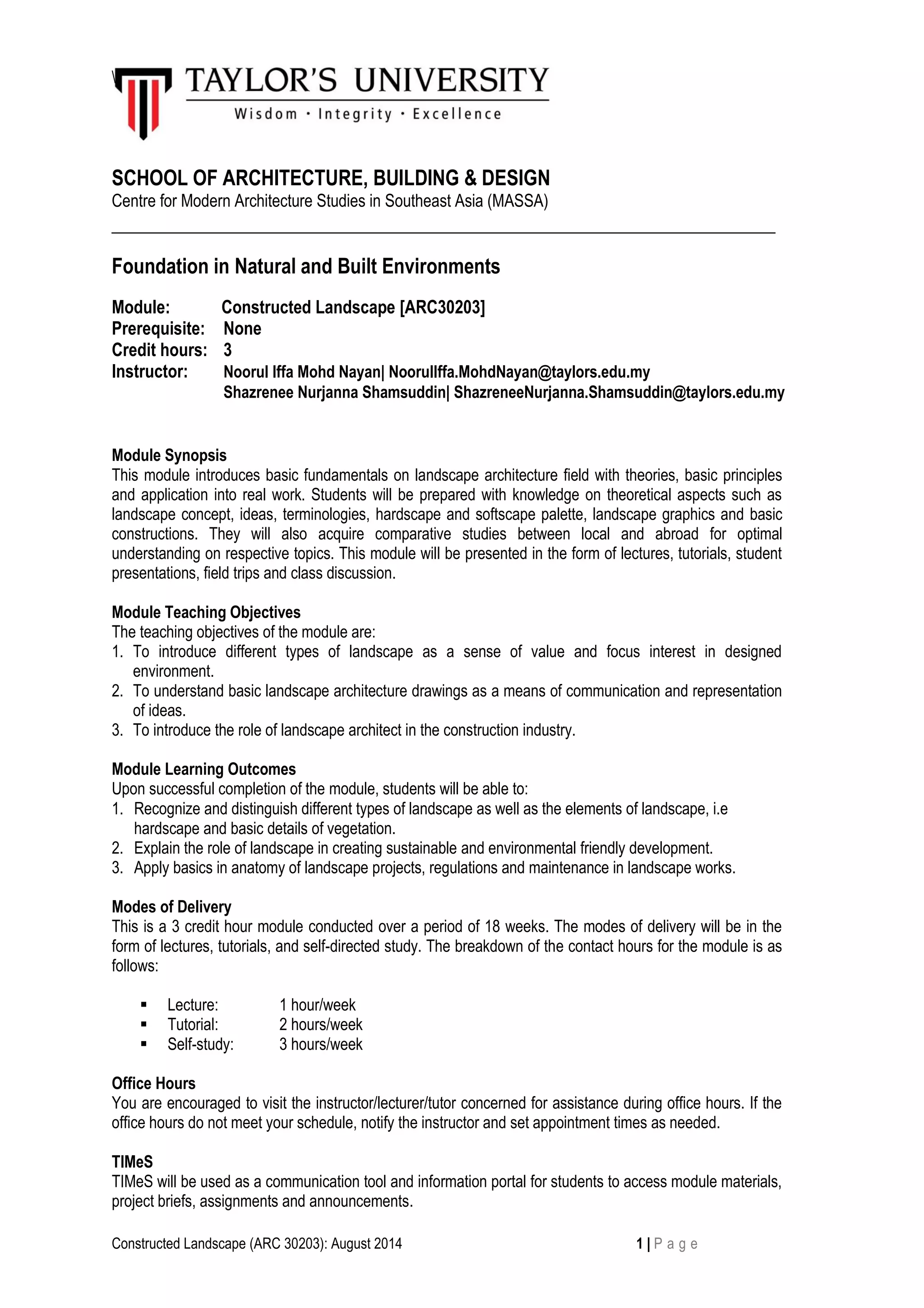 Constructed Landscape Module Outline | PDF