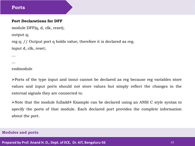 Modules and ports in Verilog HDL | PPTX | Programming Languages | Computing