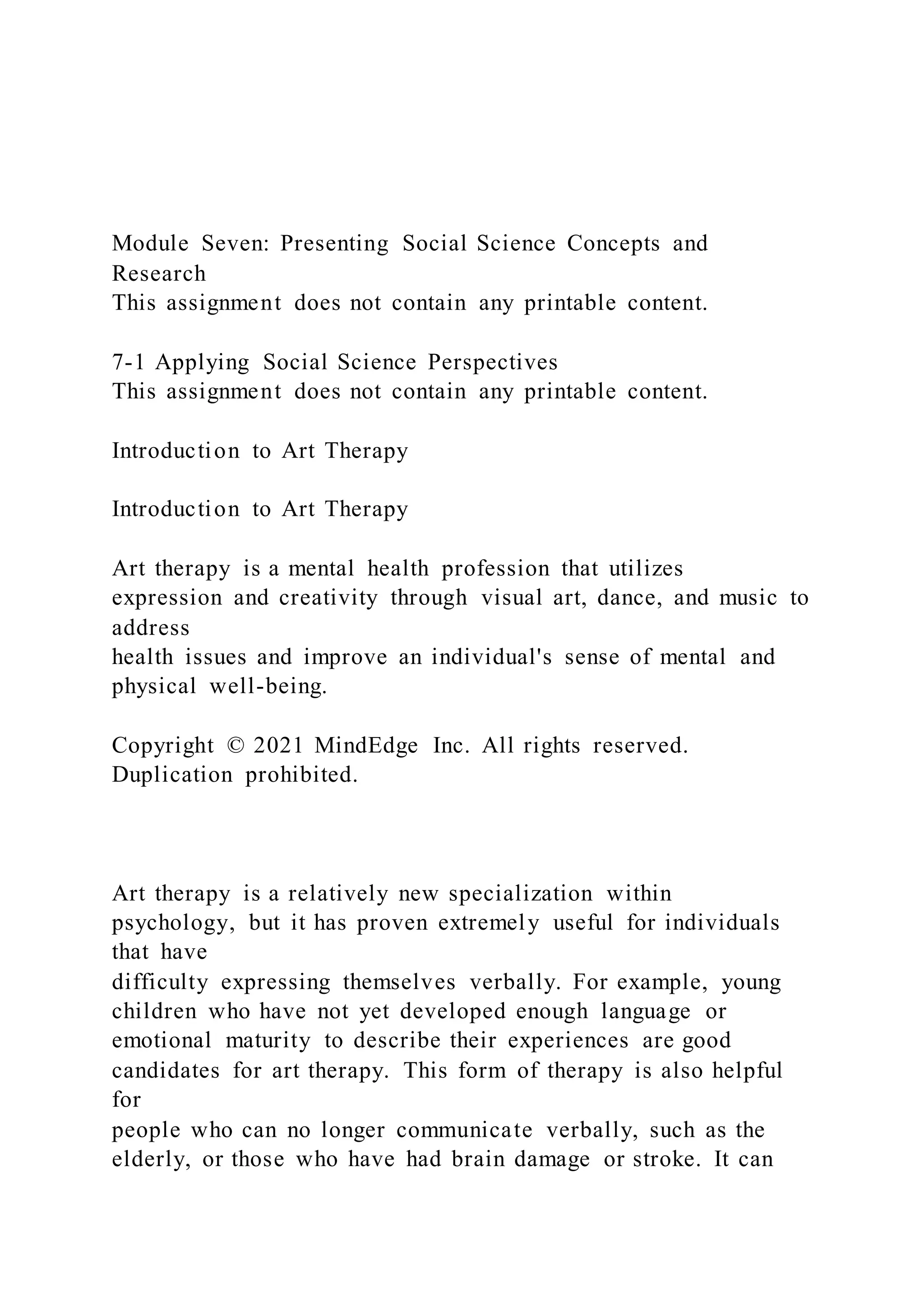 Module seven presenting social science concepts and research | DOCX