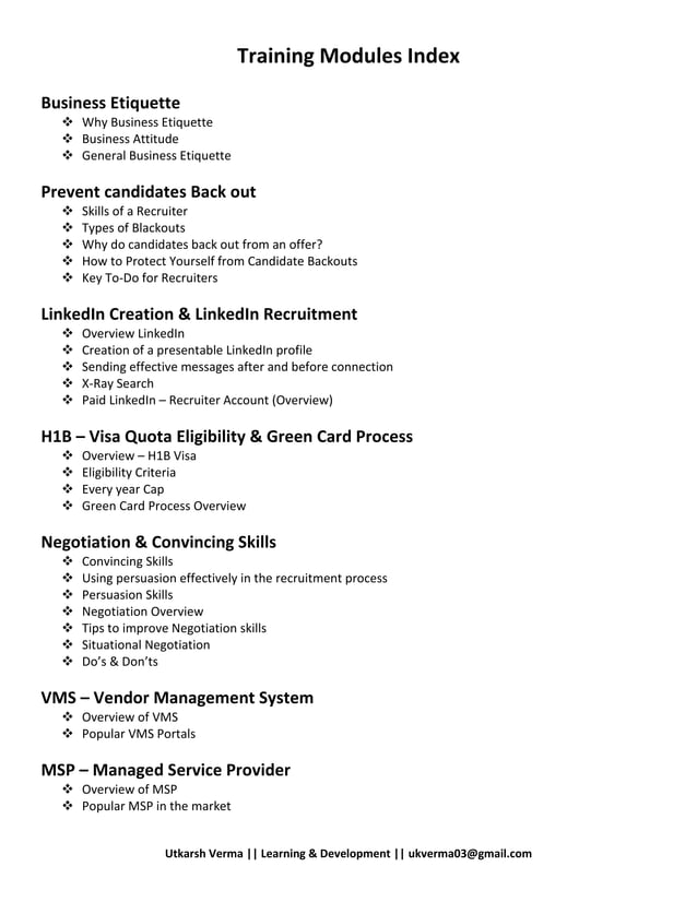 Modules Index.docx | Resume Writing and Advice | Job Search