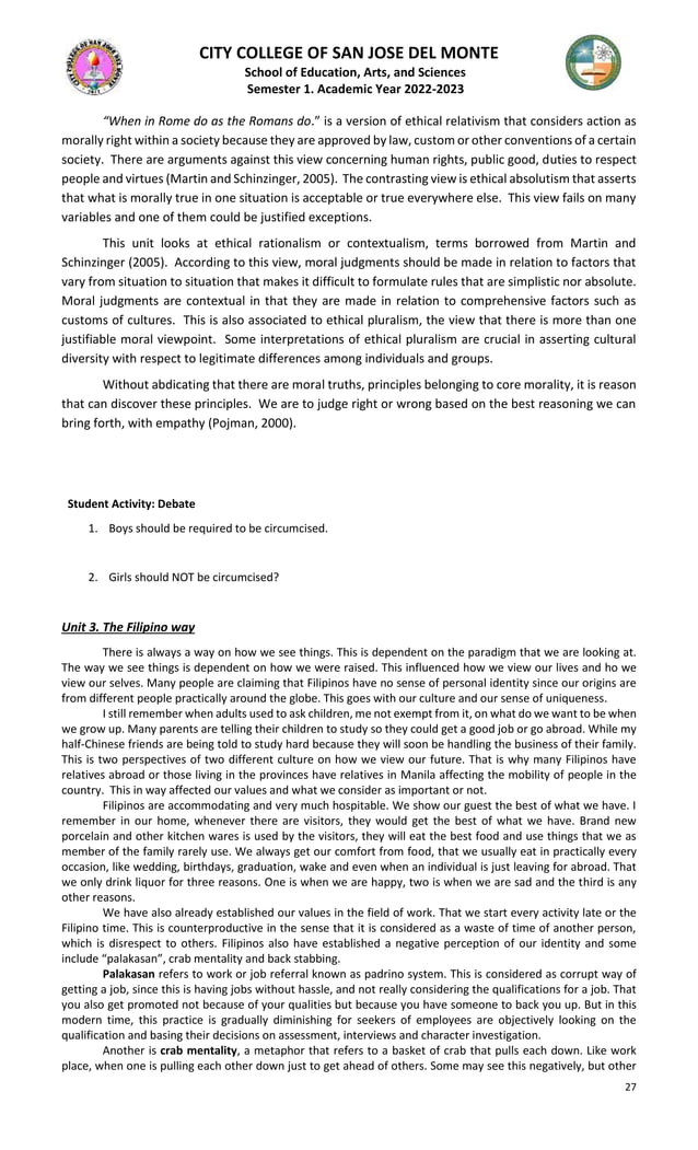 Modules in Ethics_updated (1).pdf | Secondary Education | Education