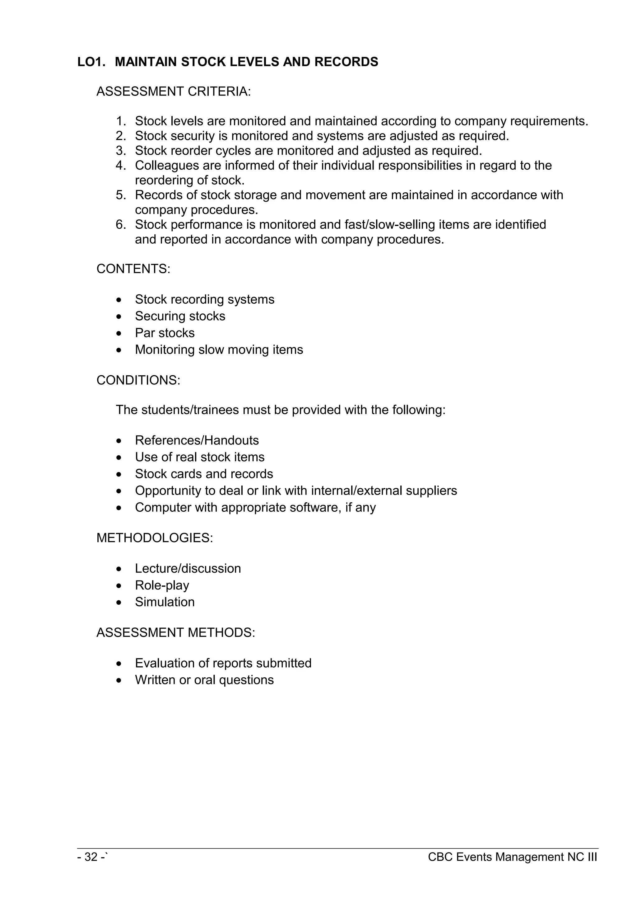 Modules of instruction events management nc iii | DOC