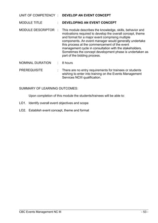 Modules of instruction events management nc iii | DOC