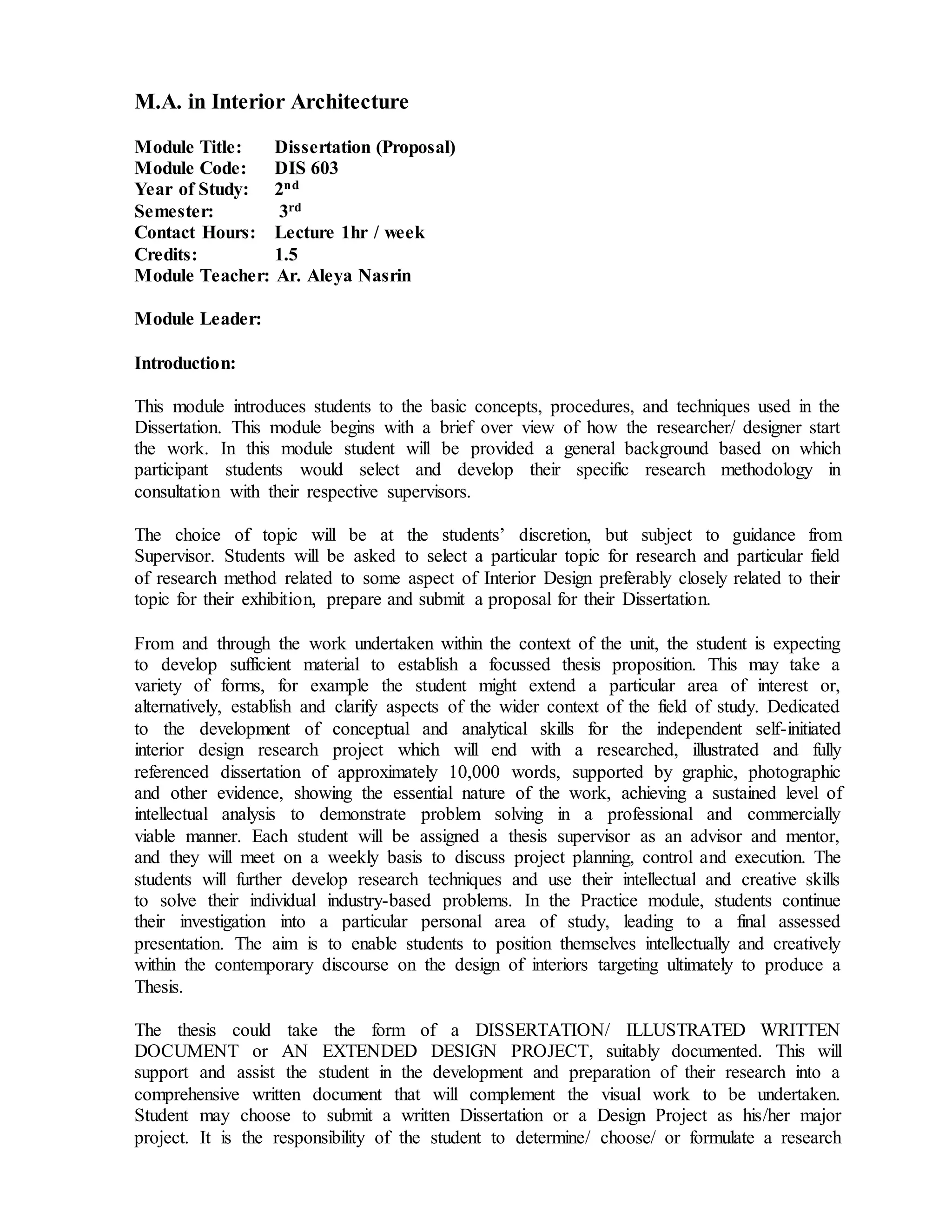 Module sprcification thesis (proposal) with lectures aleya doc | PDF