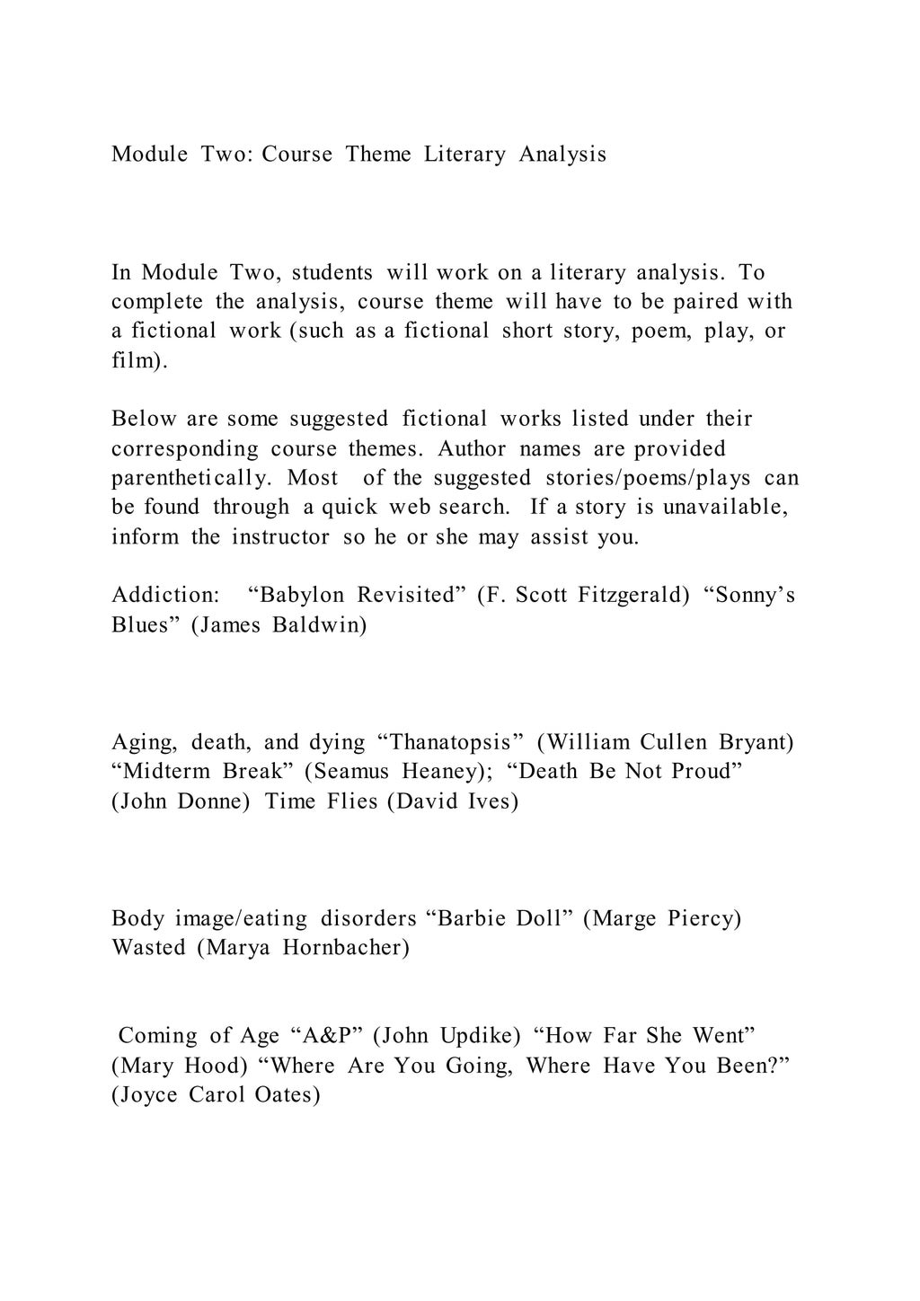 Module Two Course Theme Literary Analysis In Module Two, st | PDF ...