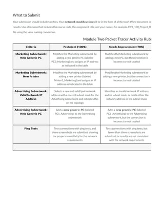 Module Two Packet Tracer Activity Guidelines and Rubric - CYB-210-11367 ...